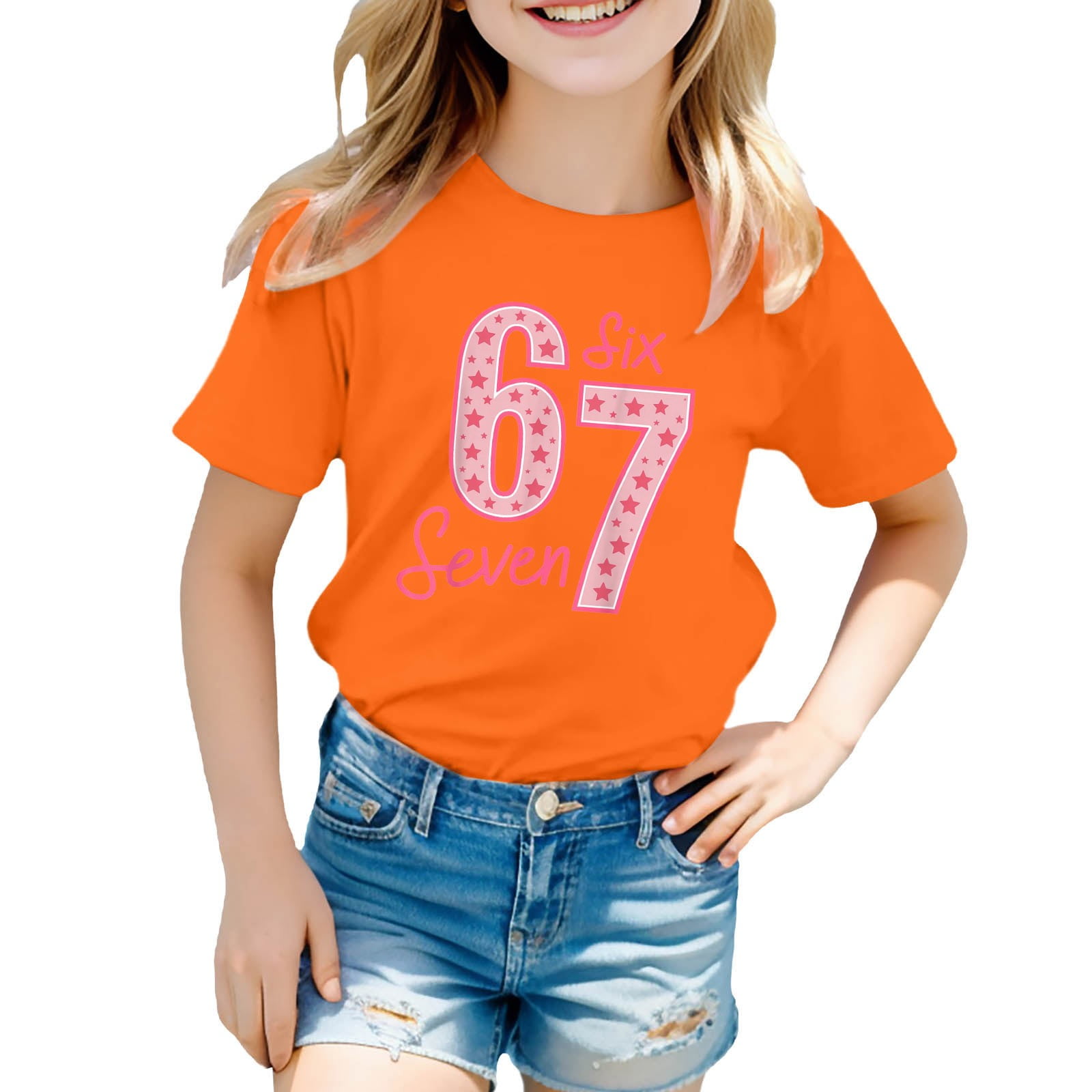 Grils Short Sleeve T-Shirts 2026 Trendy Leopard Number Printed Crew ...