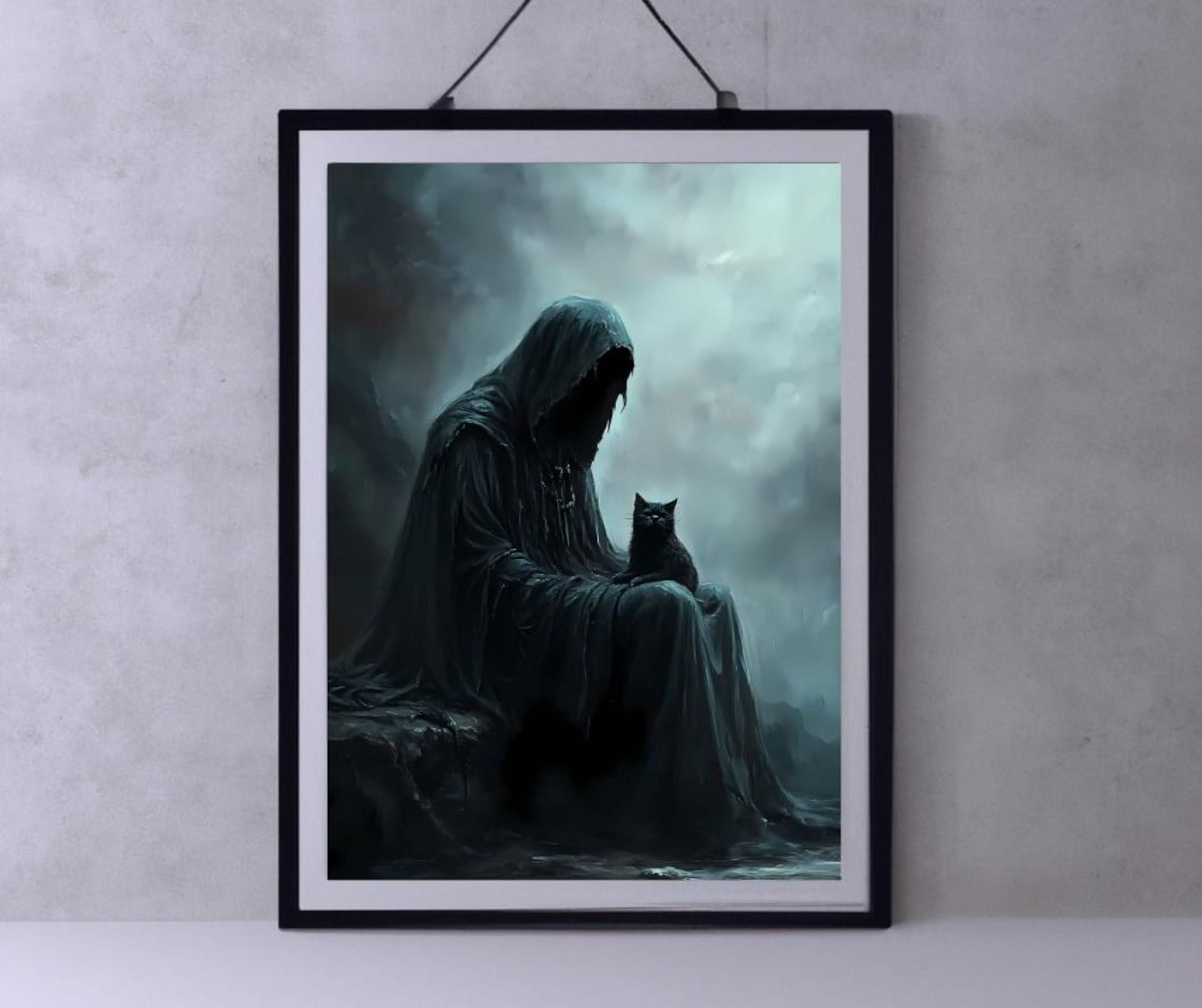 Grim Reaper And Black Cat, Dark Cottagecore Print, Gothic Home Decor ...