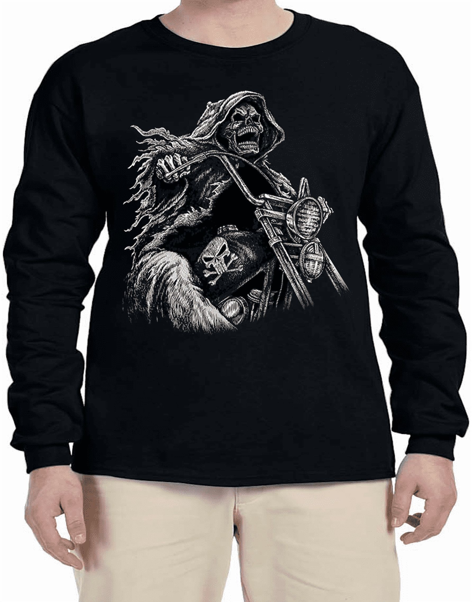 Grim Reaper Biker Skull Shirts T-shirt Mens Graphic Tees Long Sleeve ...