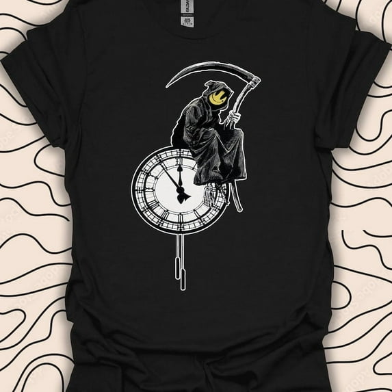 Grim Reaper Clock Shirt Dark Art Gift Unique Gothic Design Graphic Tee ...