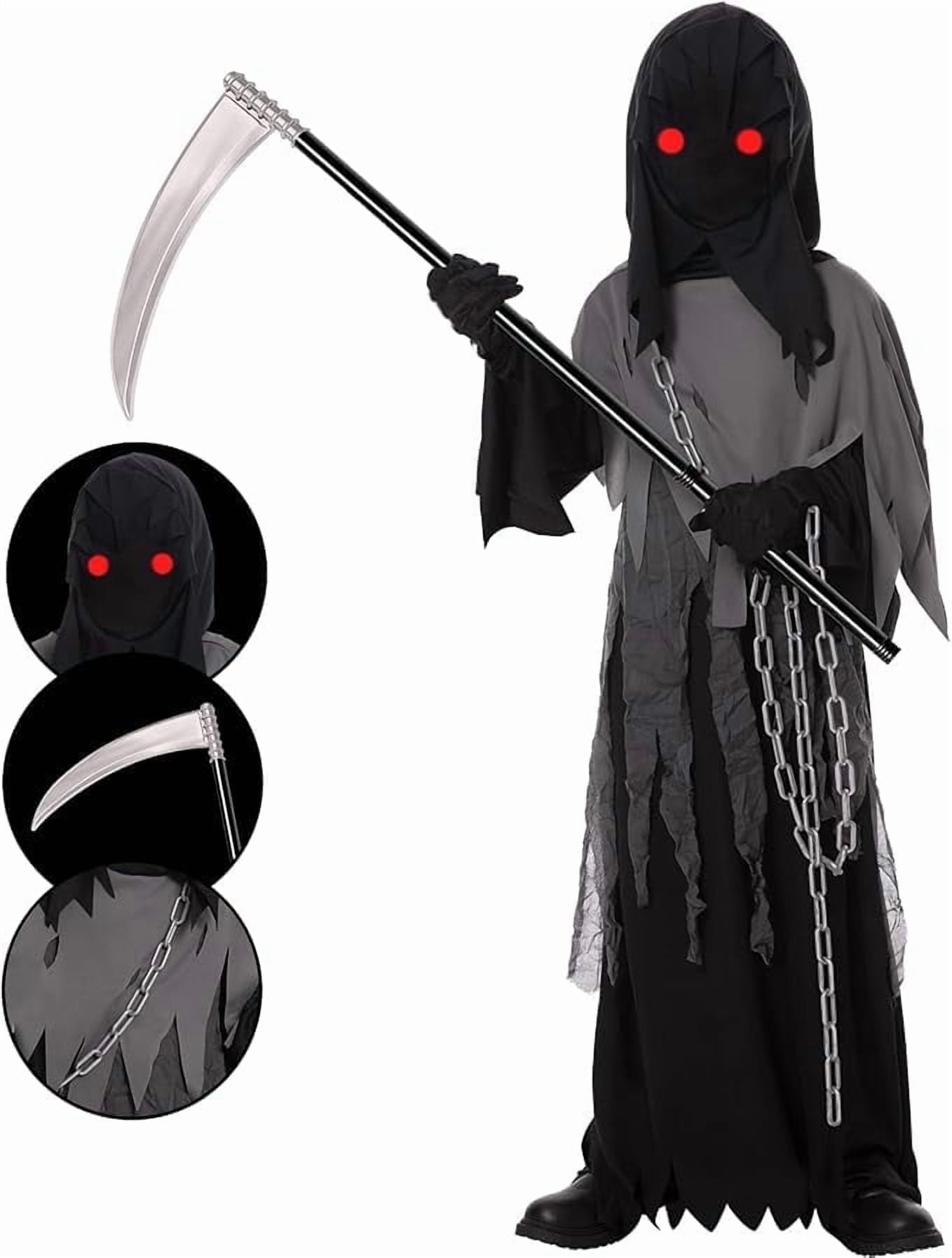 Kids Grim Reaper Costume with Glowing Red Eyes, Halloween Phantom ...
