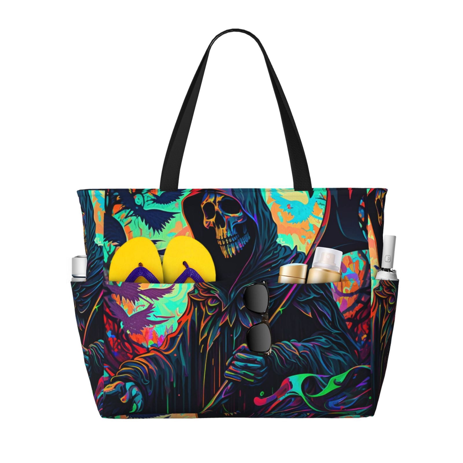 Grim Reaper Dark Psychedelic Death Large Capacity Beach Travel Tote Bag ...