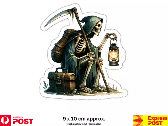 Grim Reaper Gothic Skeleton Lantern Horror Sticker Phone Decal Water ...