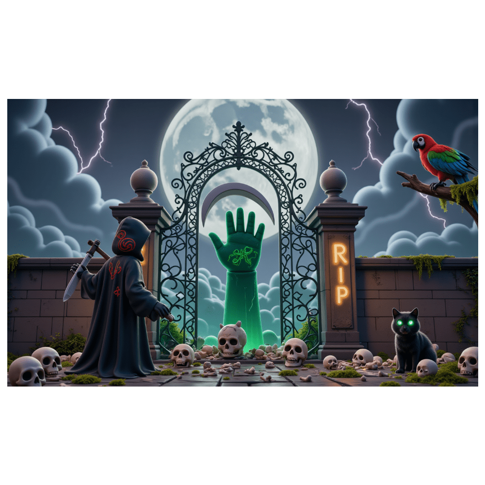 Grim Reaper Halloween Banner Spooky Hand Full Moon for Haunted House ...