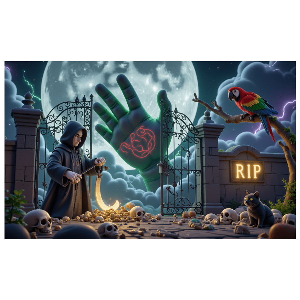 Grim Reaper Halloween Banner Spooky Hand Full Moon for Haunted House ...