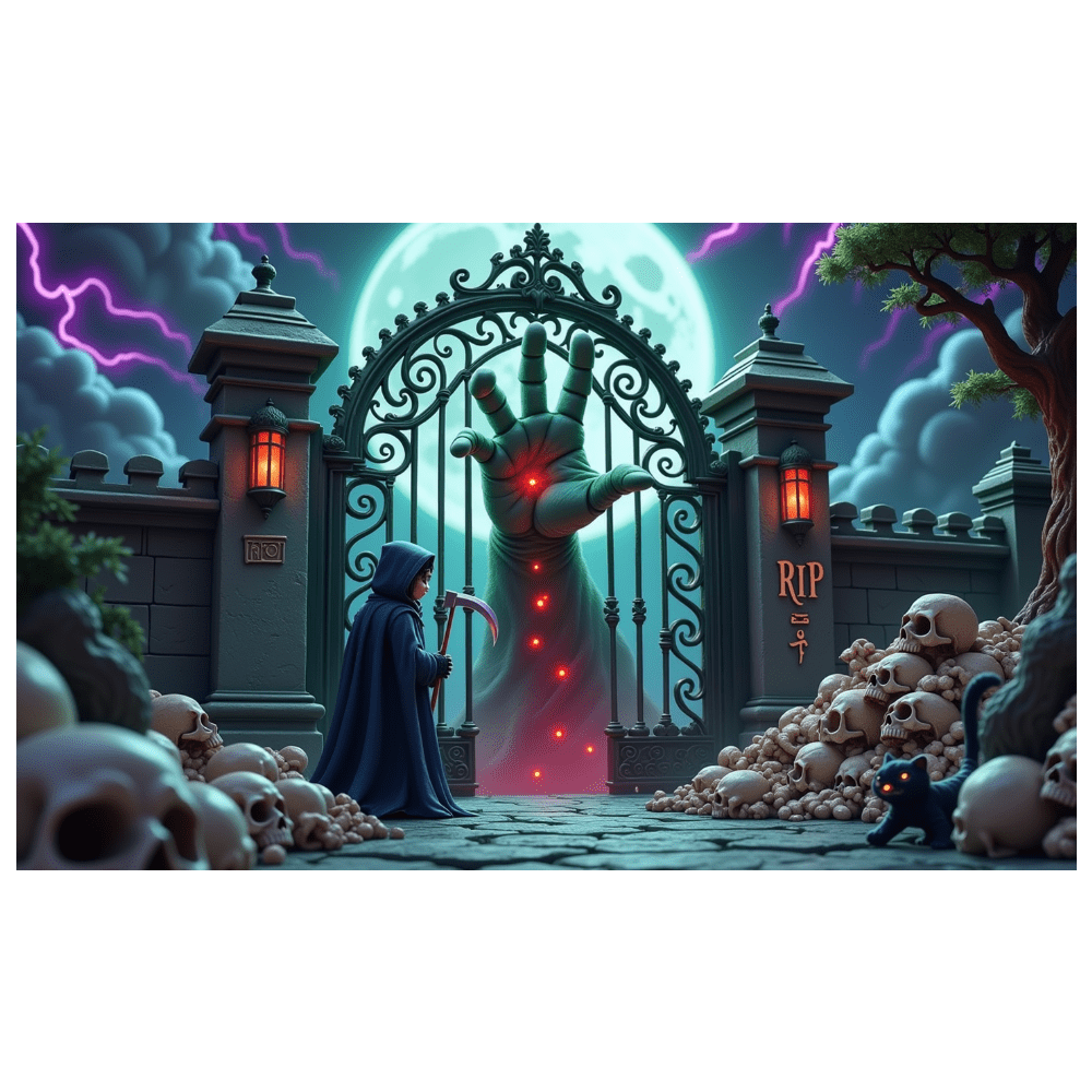 Grim Reaper Halloween Banner Spooky Hand Full Moon for Haunted House ...