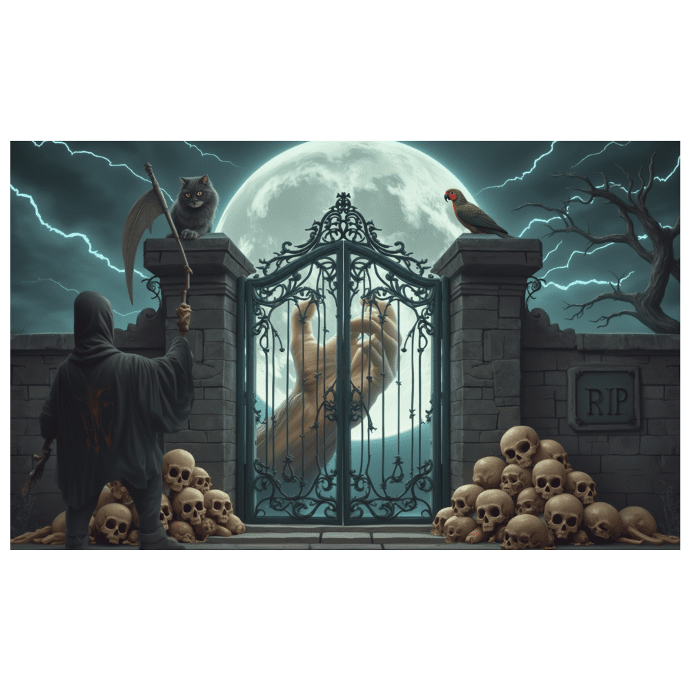 Grim Reaper Halloween Banner Spooky Hand Full Moon for Haunted House ...
