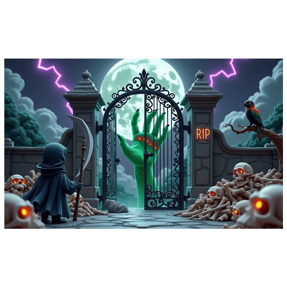 Grim Reaper Halloween Banner Spooky Hand Full Moon for Haunted House ...