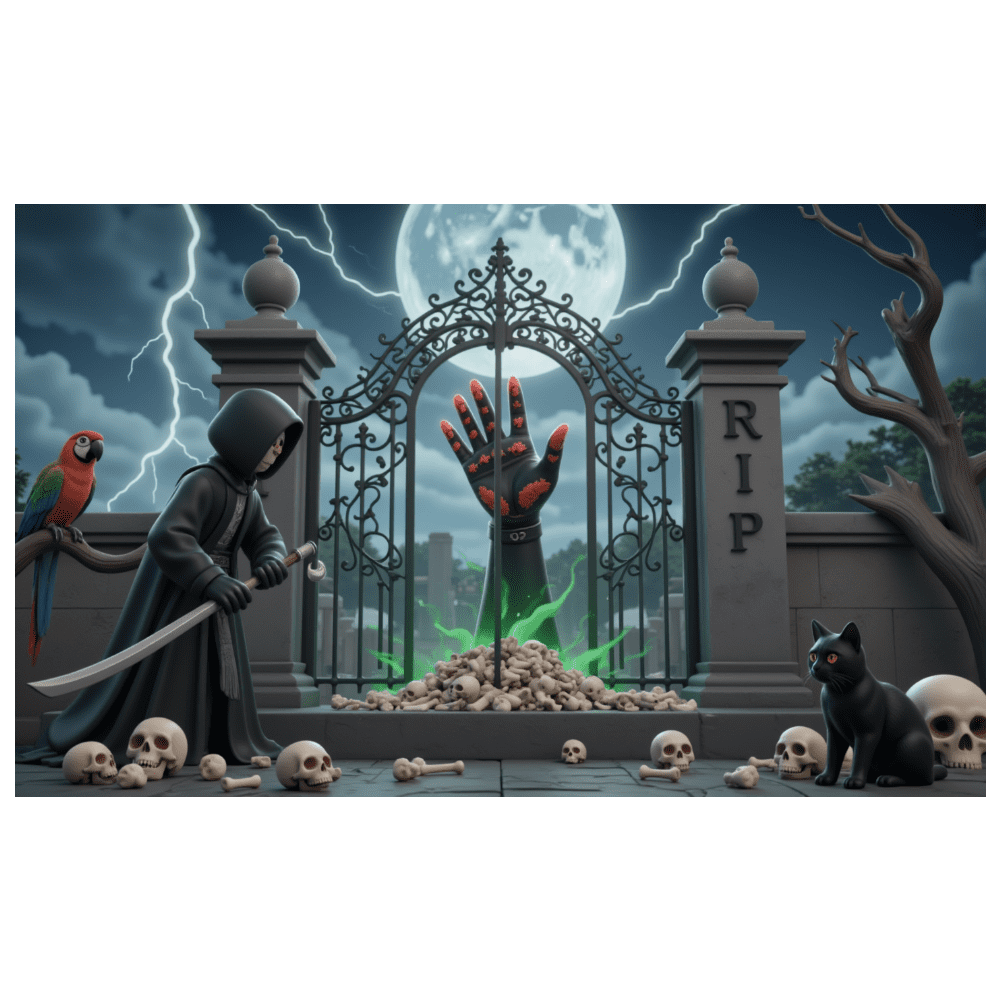 Grim Reaper Halloween Banner Spooky Hand Full Moon for Haunted House ...