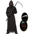 Adult Grim Reaper Costume with Glowing Red Eyes Halloween Scythe Set ...