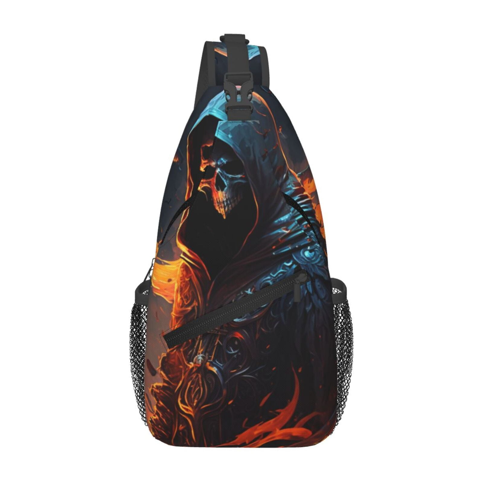 Grim Reaper On Fire Burning Sling Backpack Shoulder Chest Crossbody Bag ...