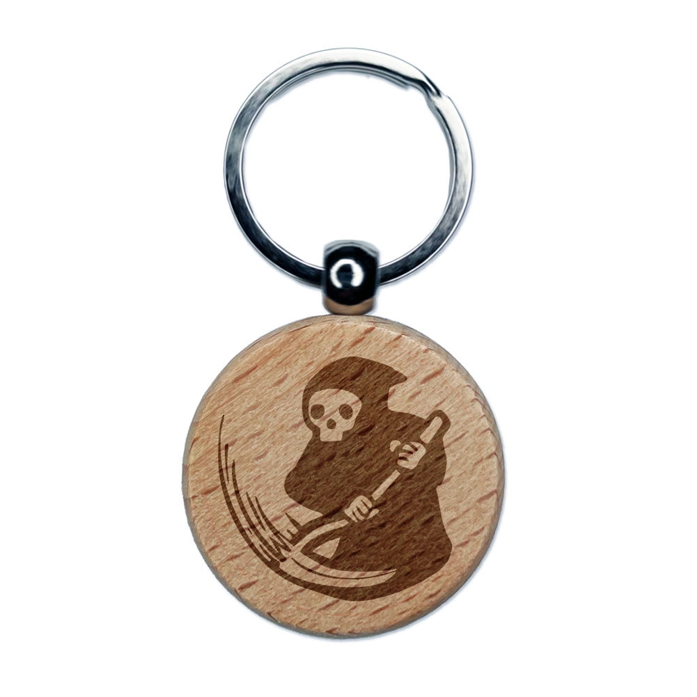 Grim Reaper Reaping with Scythe Skeleton Death Engraved Wood Round ...