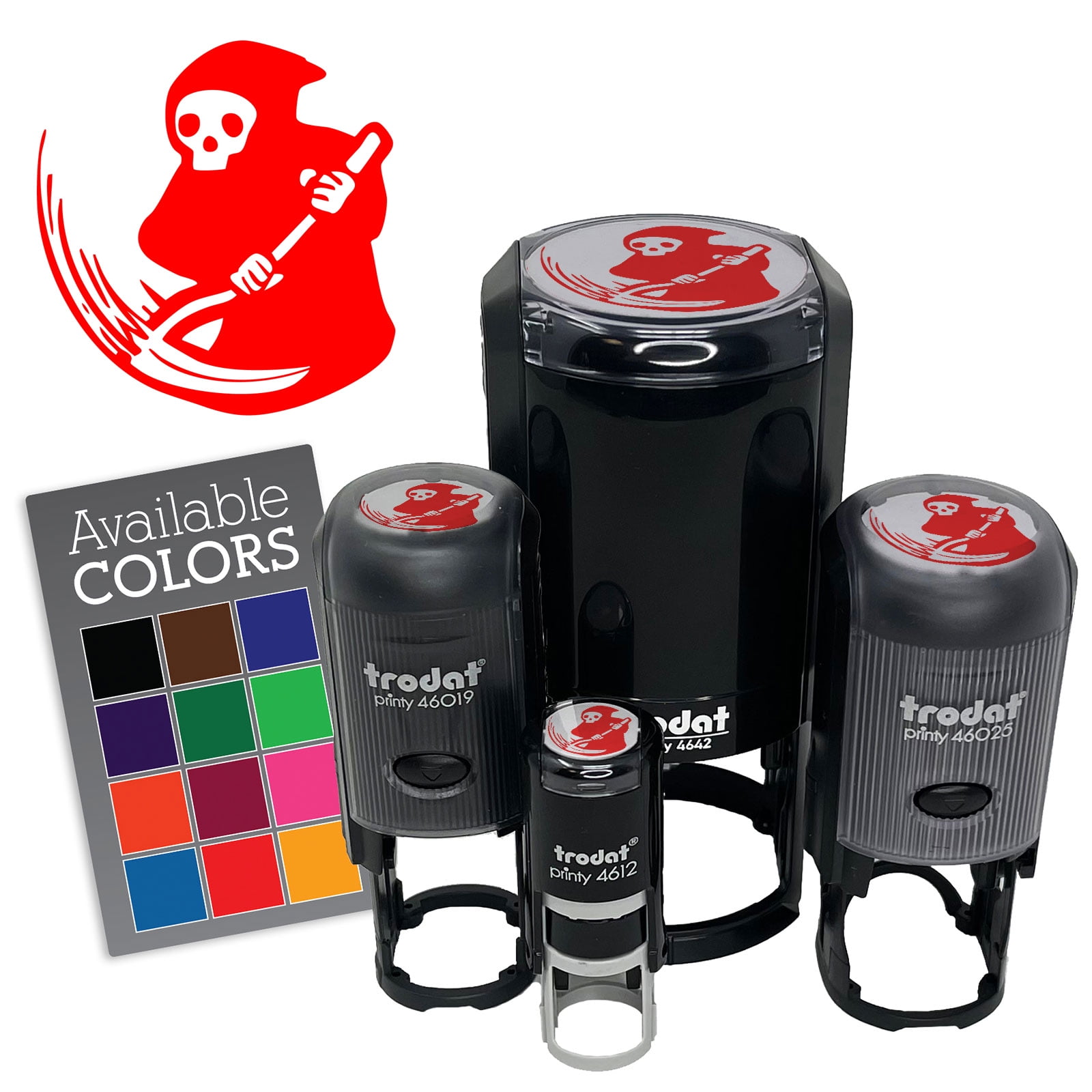 Grim Reaper Reaping with Scythe Skeleton Death Self-Inking Rubber Stamp ...