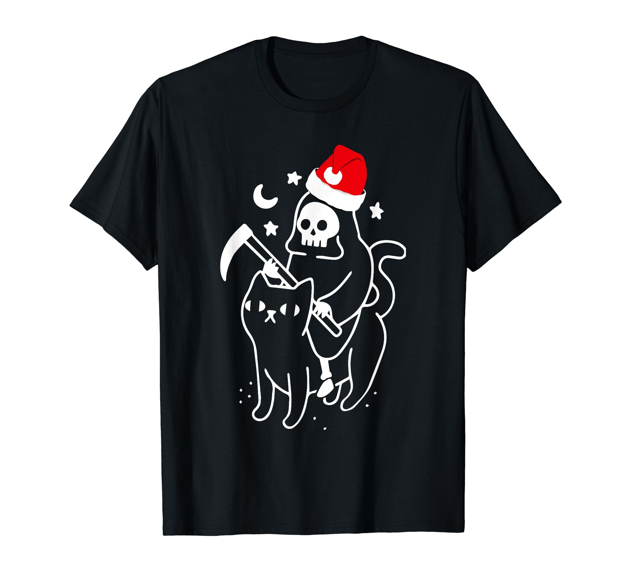 Grim Reaper Riding A Cat Christmas Funny Kitten X-mas Pajama Black T ...