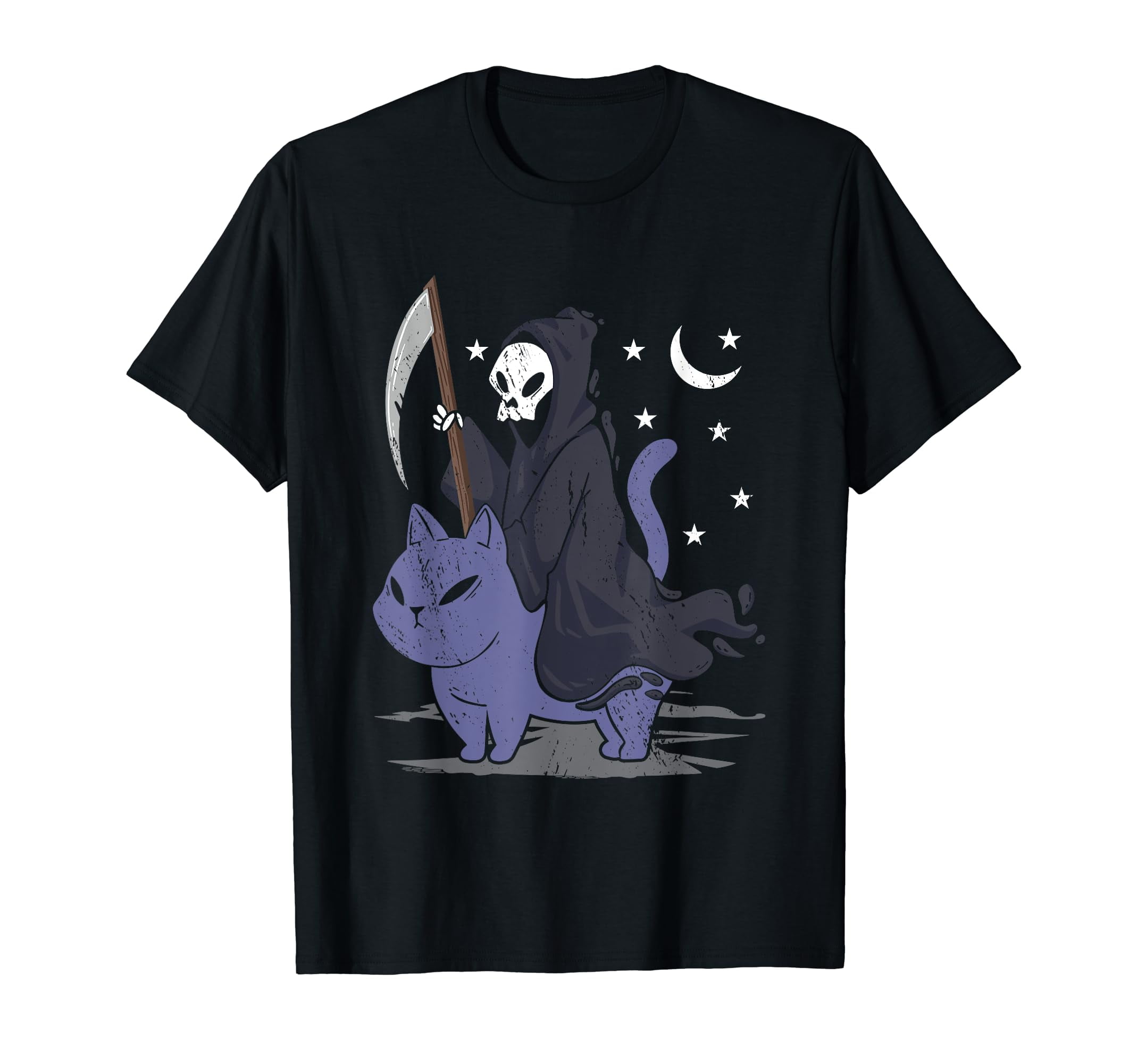 Grim Reaper Riding A Cat Funny Halloween Horror Cat Lover T-Shirt ...