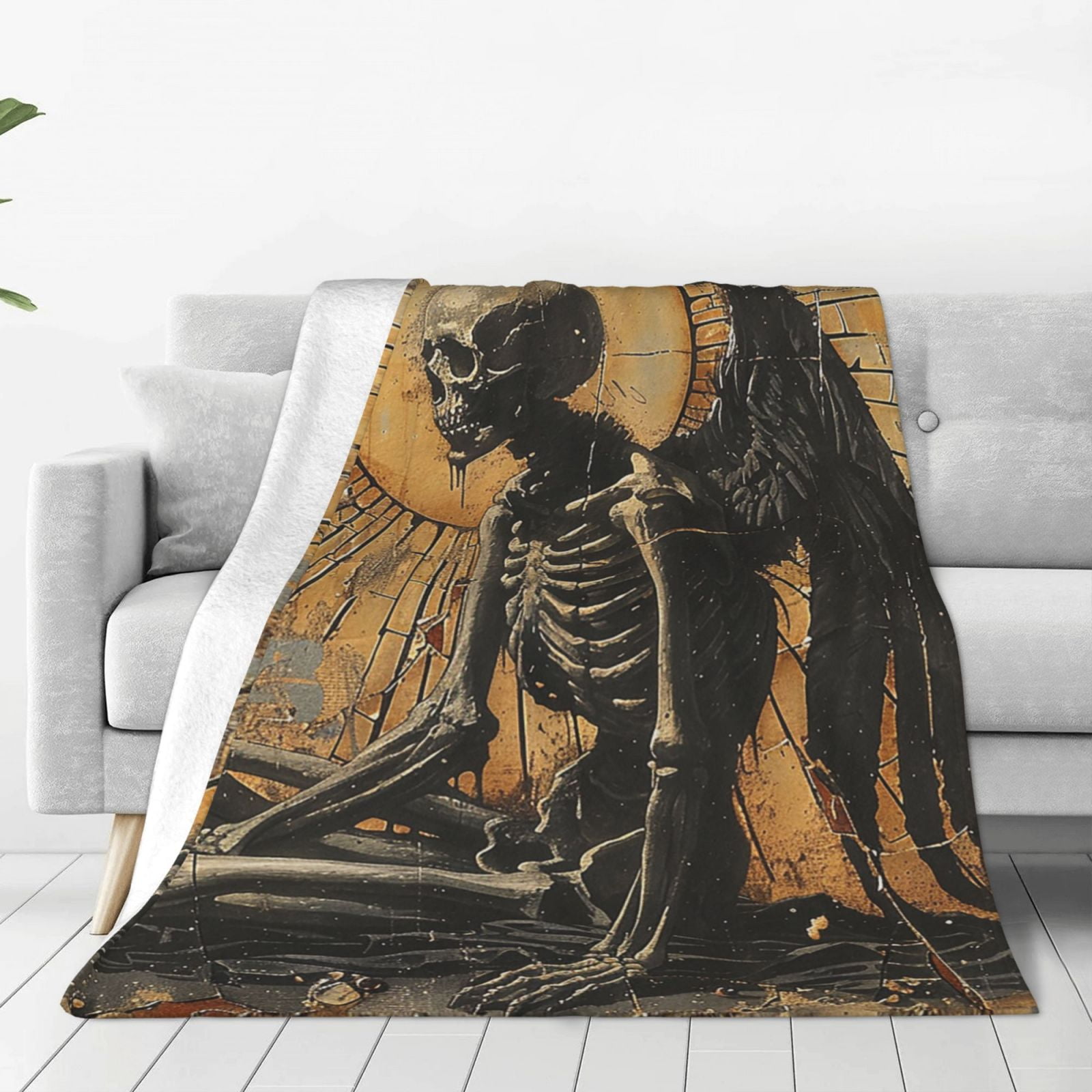 Grim Reaper Skeleton Angel Vintage Horror Throw Blanket Super Soft ...
