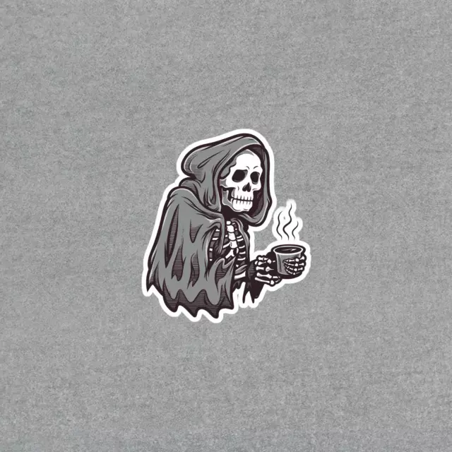 Grim Reaper Skeleton Drinking Coffee Halloween Stickerphone Decal Water ...