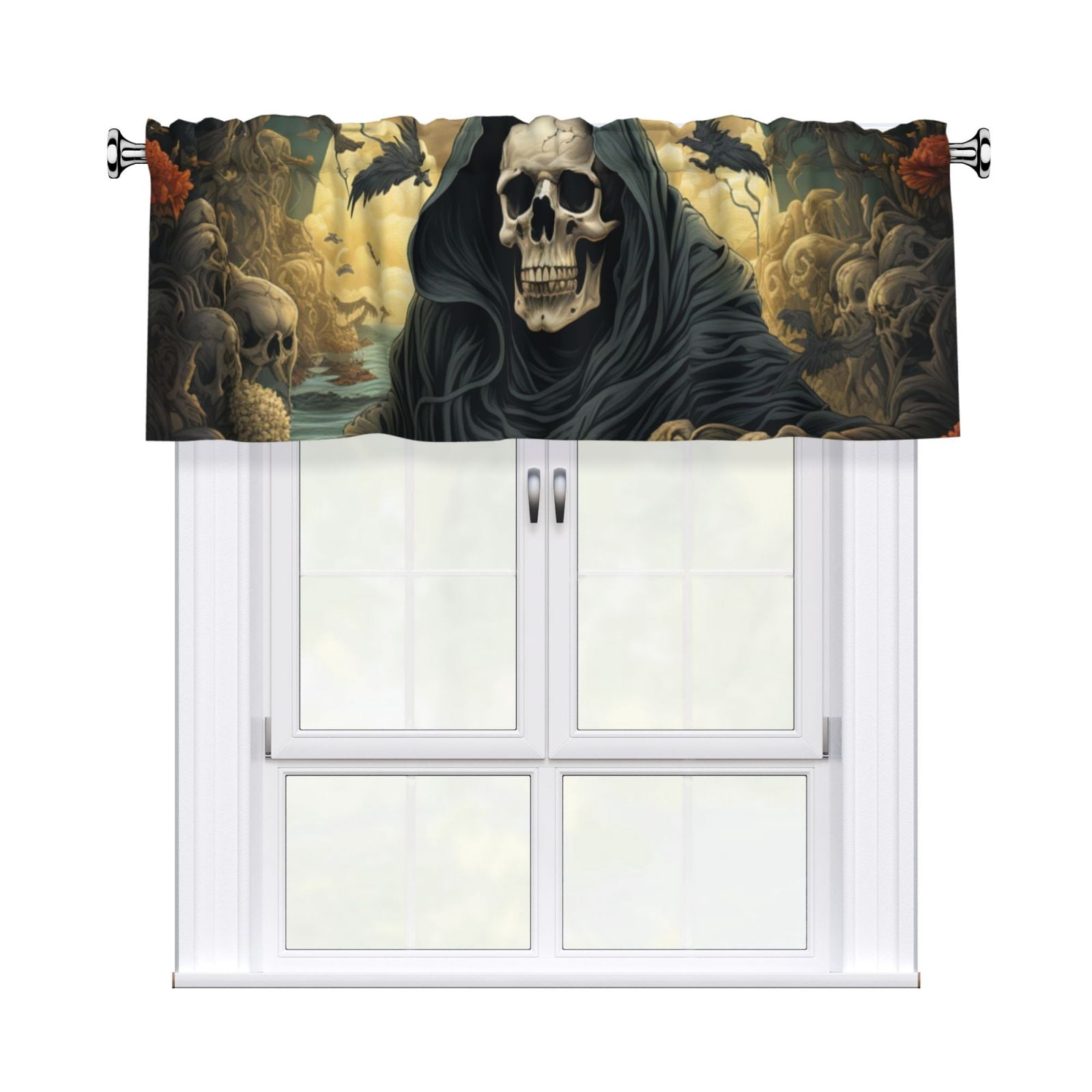 Grim Reaper Skeleton Skull Art Window Valances Rod Pocket Decorative ...