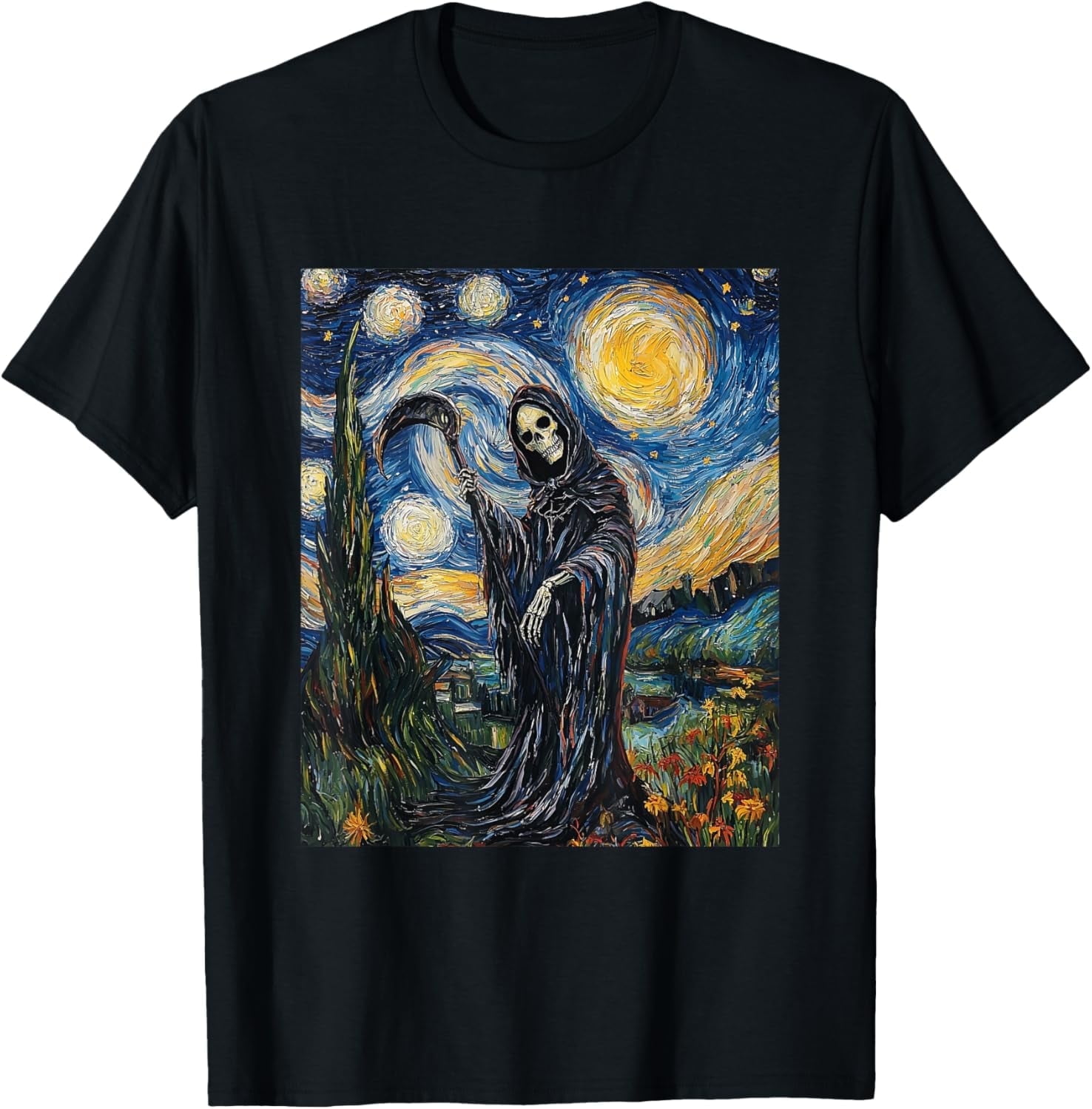 Grim Reaper Skeleton - Van Gogh Style - Starry Night T-Shirt - Walmart.com