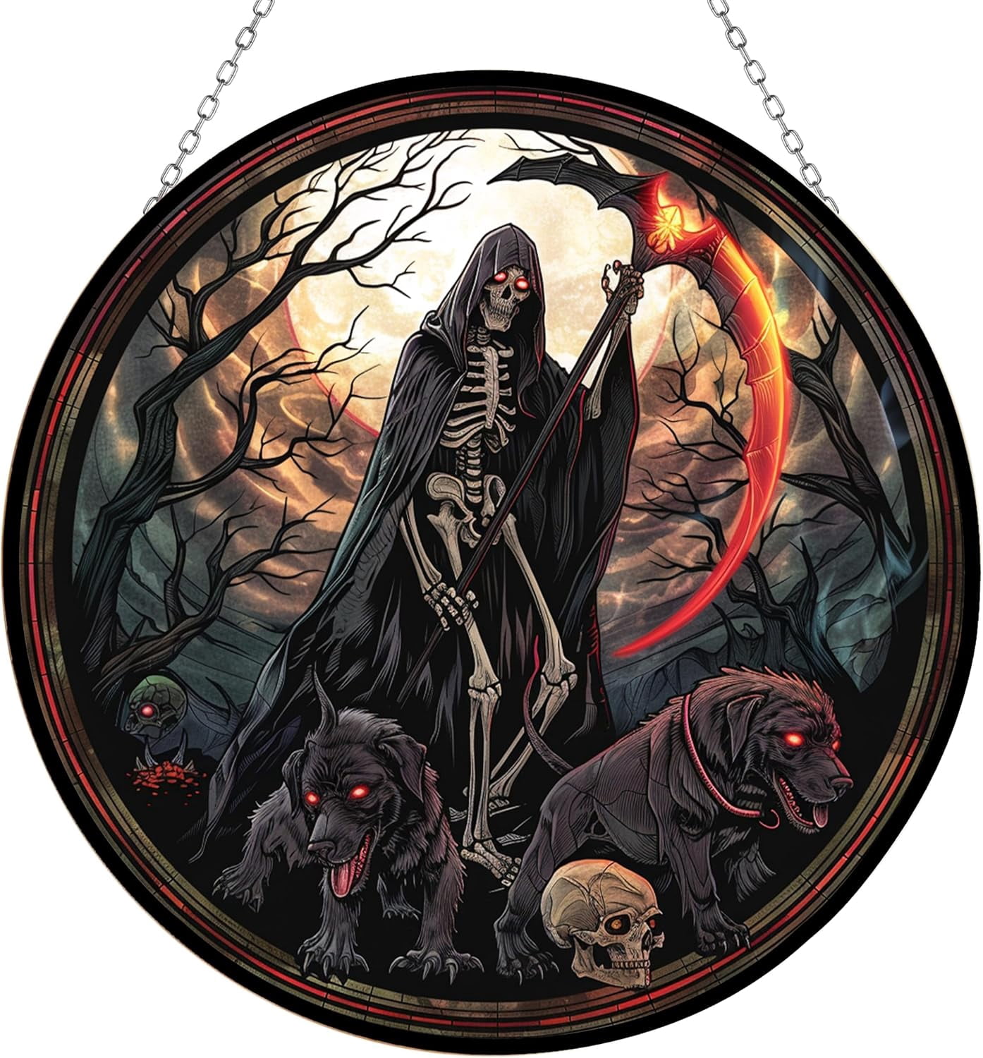 Grim Reaper Stained Glass Sun Catcher with Mountain Stained Glass ...