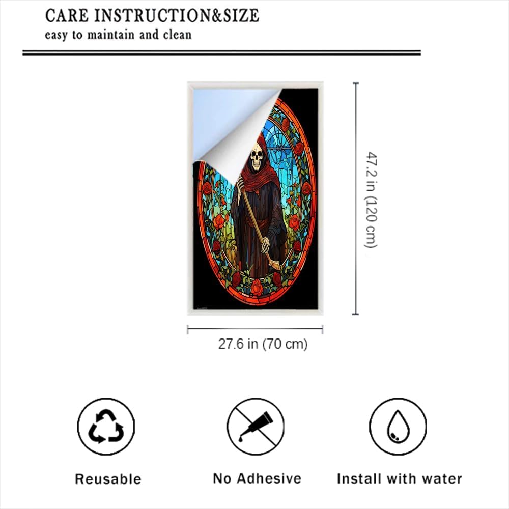Grim Reaper Stained Glass Window Film Colorful Flowers Horror Gothic ...