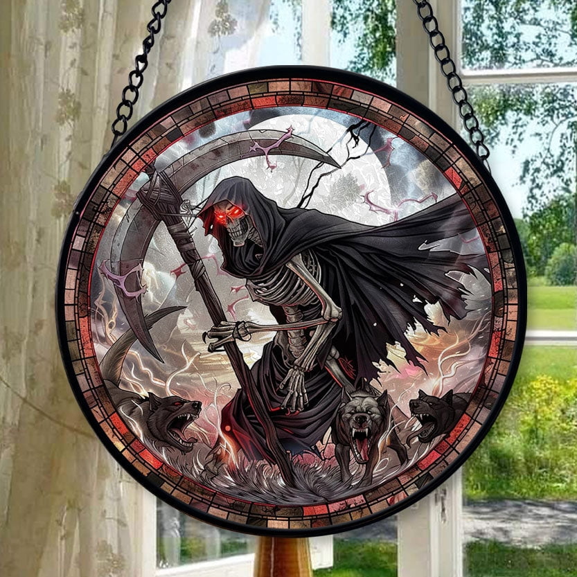 Grim Reaper Stained Glass Window Hanging Sun Catcher Halloween Haning ...