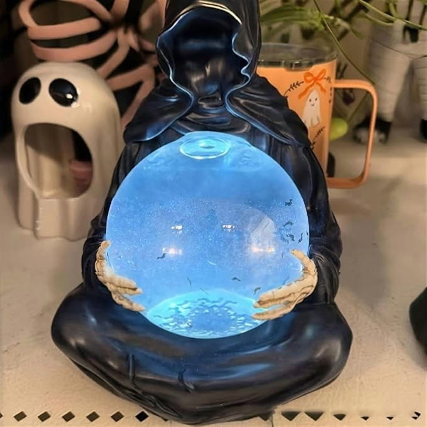 Grim Reaper Statue with Floating Bats Crystal Ball, Reaper’s Sphere ...
