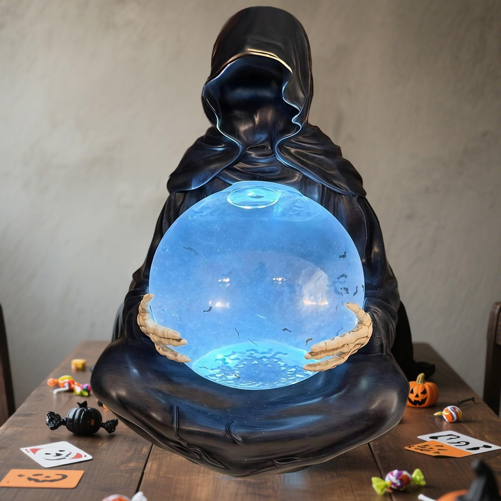 Grim Reaper Statue with Flying Bats Crystal Ball, Gothic Figurine with ...