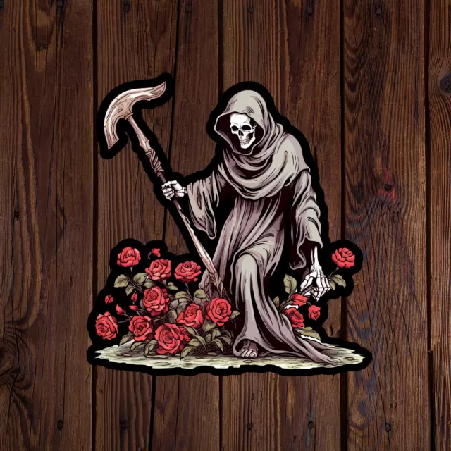 Grim Reaper Sticker Death Roses Dark Window Laptop Scrapbook Sticker ...