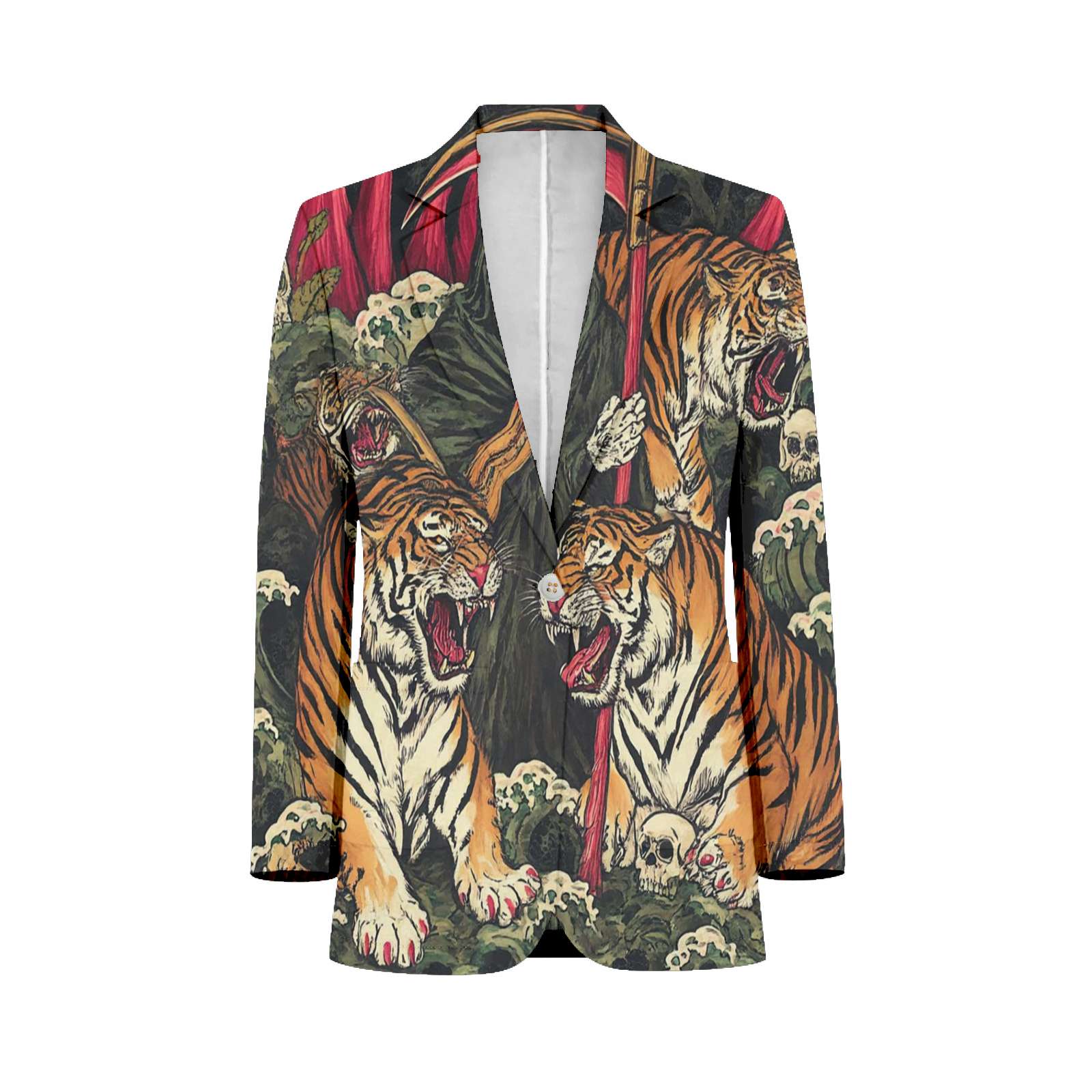 Grim Reaper Tigers Stormy Sea Mens Suits Shawl Collar Slim Fit Suit ...