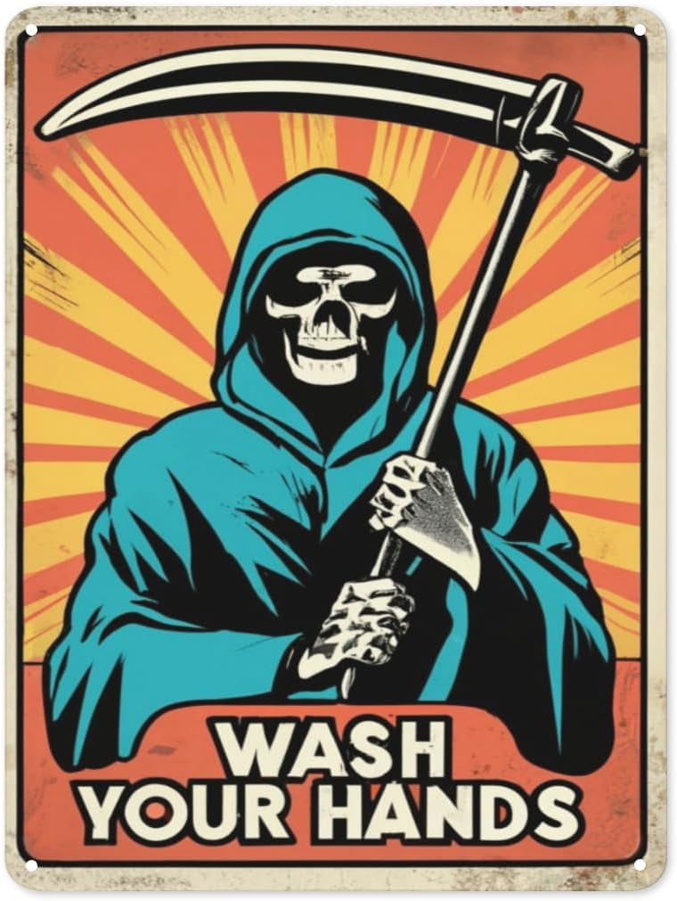 Grim Reaper Tin Sign, Metal Wall Decor, Retro Wash Your Hands Tin Sign ...