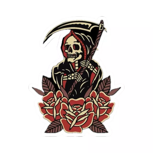 Grim Reaper Traditional Tattoo Art Sticker Gothic Roses Vinyl ...
