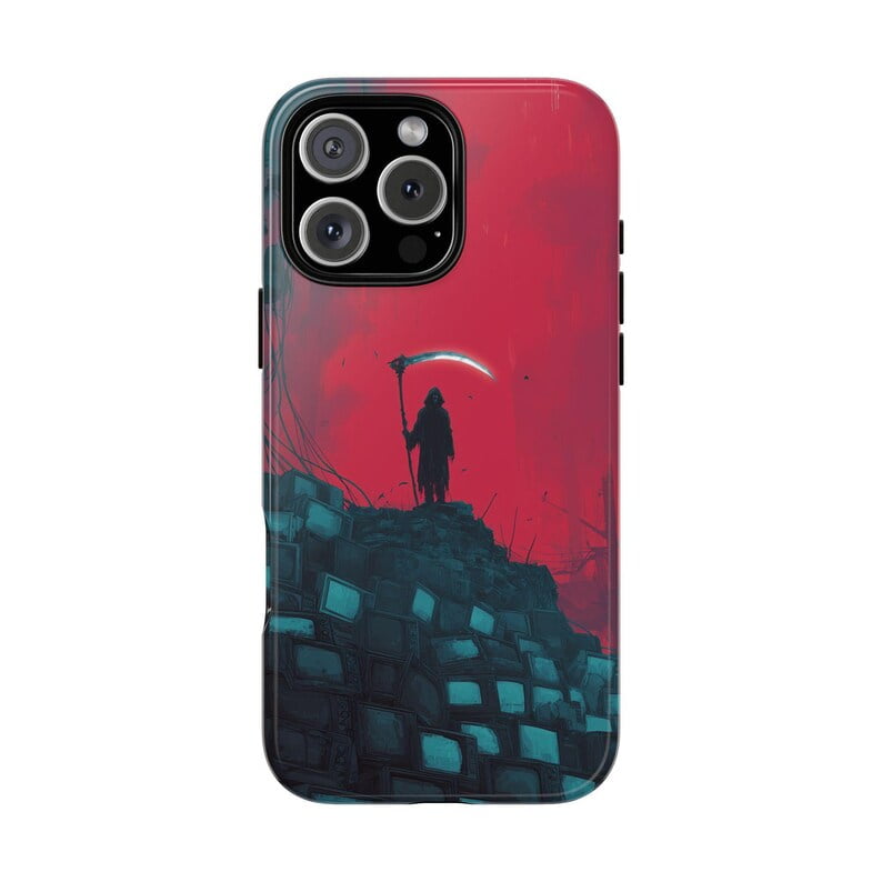 Grim Reaper Watching TV in Mountain Dark Surreal Scene Phone Case with ...
