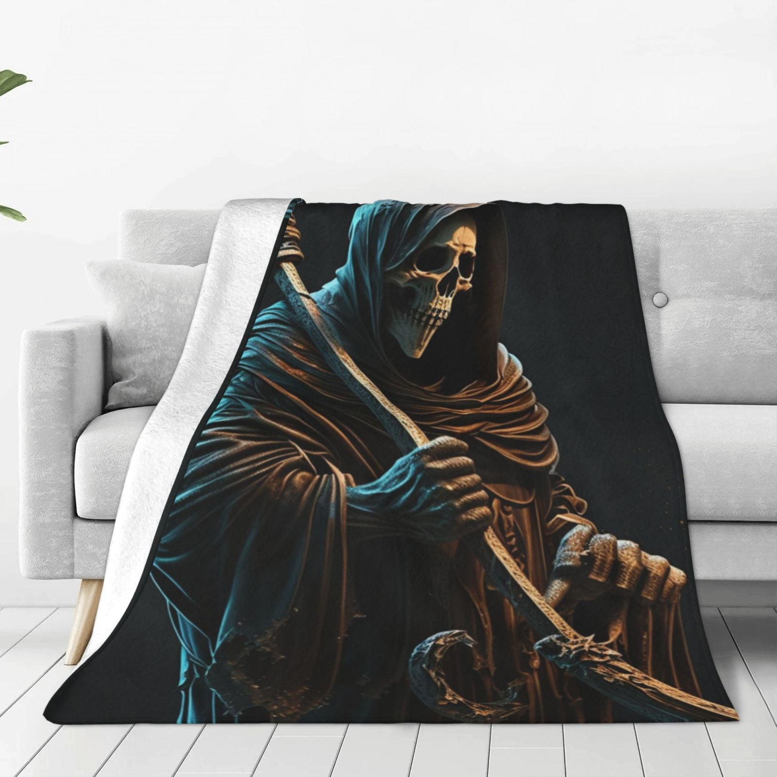 Grim Reaper With Scyth Skull Throw Blanket Super Soft Lightweight Cozy ...