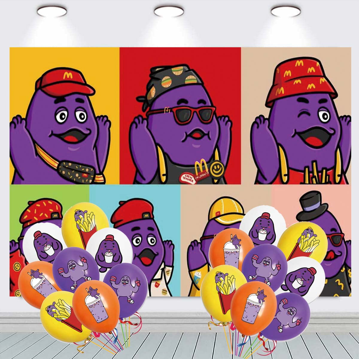 Grimace Backdrop Banner Balloons Party Decorations Supplies Taspestry ...