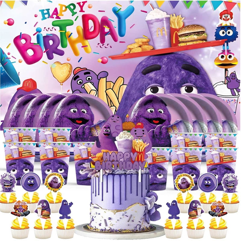 Grimace Birthday Cups Party Supplies Decor Backdrop Plates Fans ...