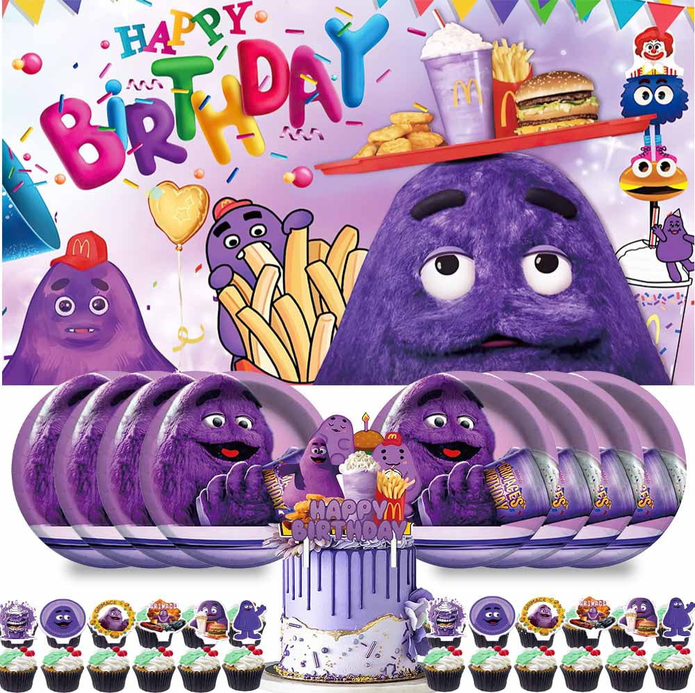 Grimace Party Supplies Birthday Decorations Plates Banner Kids Cake ...