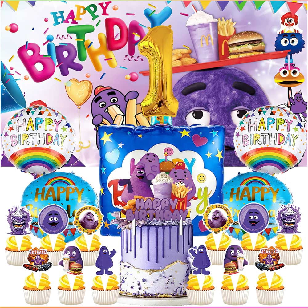 Grimace Party Supplies Decor 1st Kit Balloons Birthday Cake Topper ...