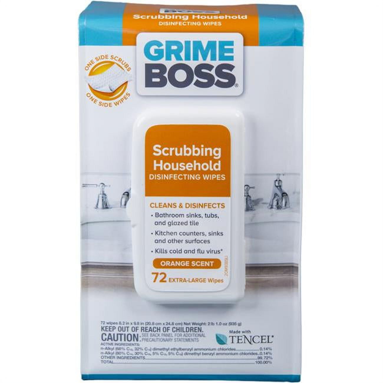 Grime Boss Disinfectant Wipes, 8.2 x 9.8 in. - Pack of 8, 72 per Pack ...