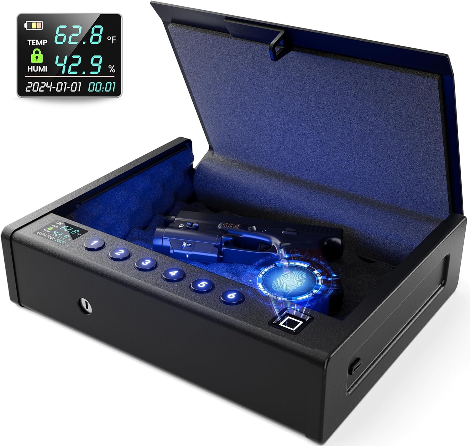 Biometric Fingerprint Pistol Safe for Handguns with LCD Display, Quick ...