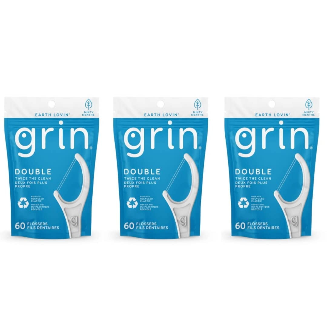 Grin Dental Floss |3 DHF10 Packs of 60 (Double Twice The Clean Deux ...