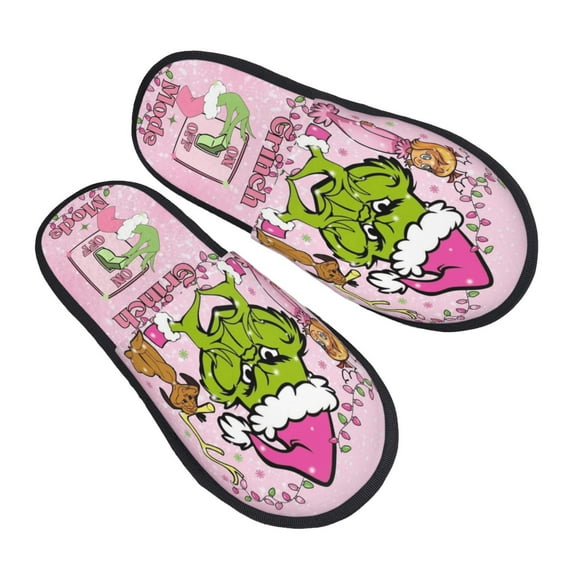 Grin-ch Pink House Cotton Slippers Slip-on Indoor Memory Foam House ...