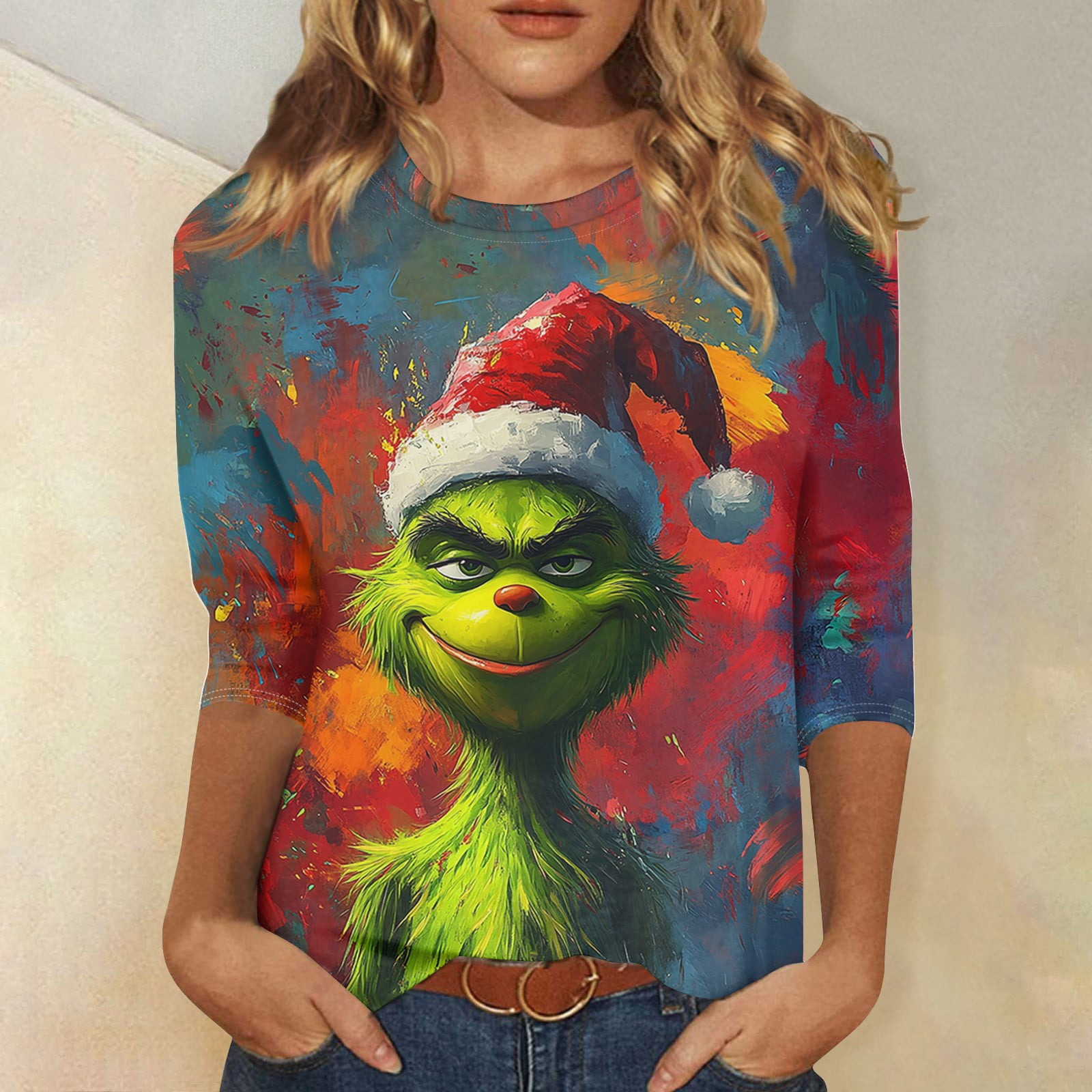 Grinch 3/4 Length Sleeve Womens Tops,Womens 3/4 Sleeve Tops and Blouses ...