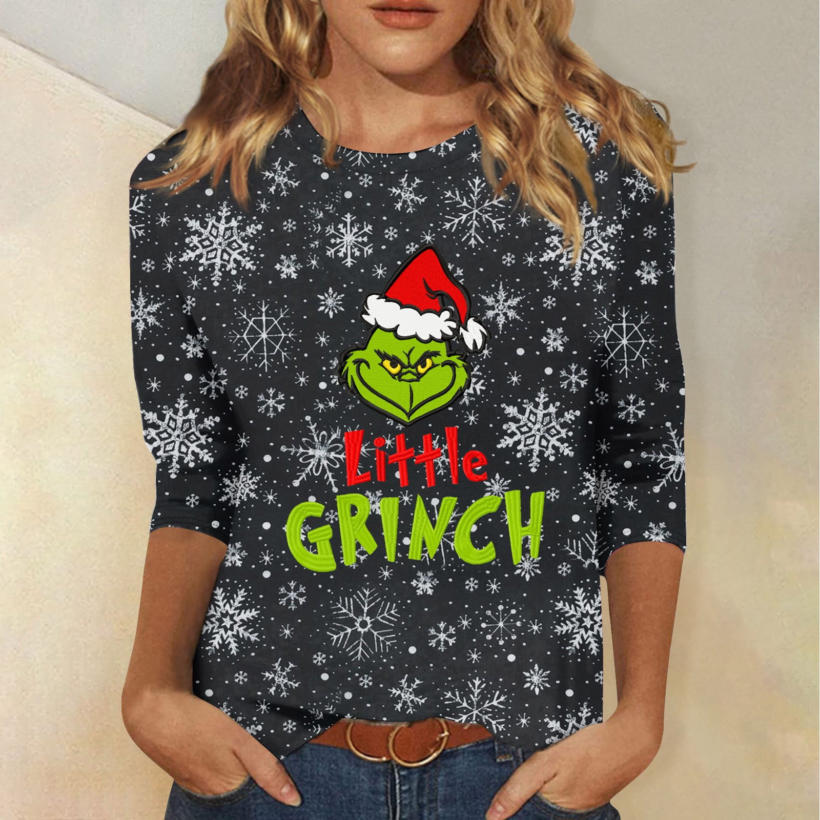 Grinch 3/4 Length Sleeve Womens Tops,Womens 3/4 Sleeve Tops and Blouses ...