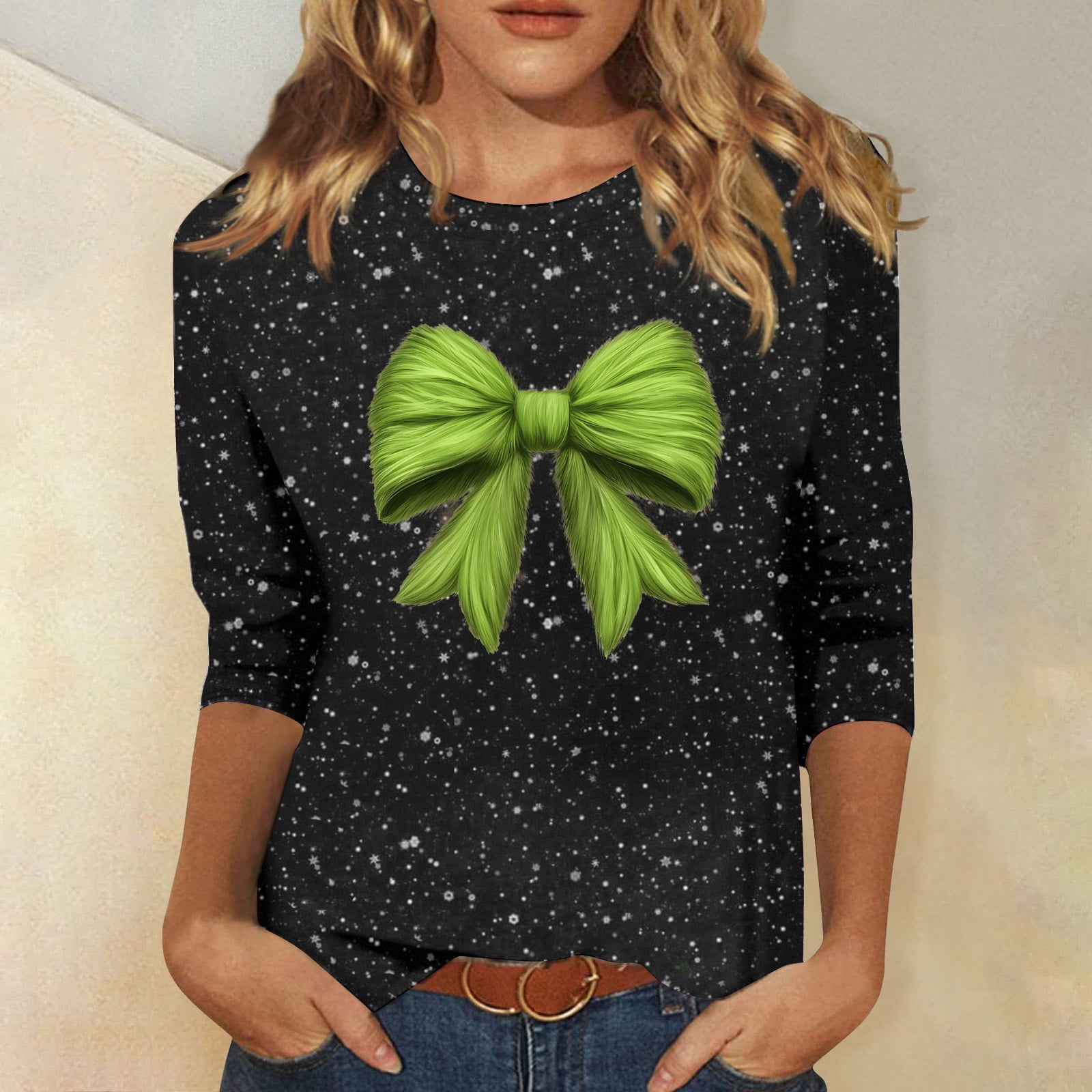 Grinch 3/4 Length Sleeve Womens Tops,Womens 3/4 Sleeve Tops and Blouses ...