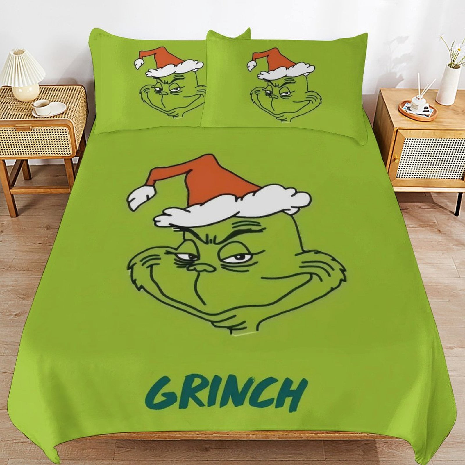 Grinch 3-piece double bedding set with quilt cover and pillows for kids ...