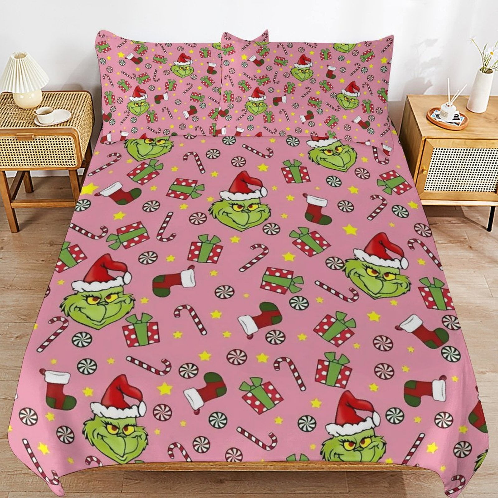 Grinch 3-piece double bedding set with quilt cover and pillows for kids ...