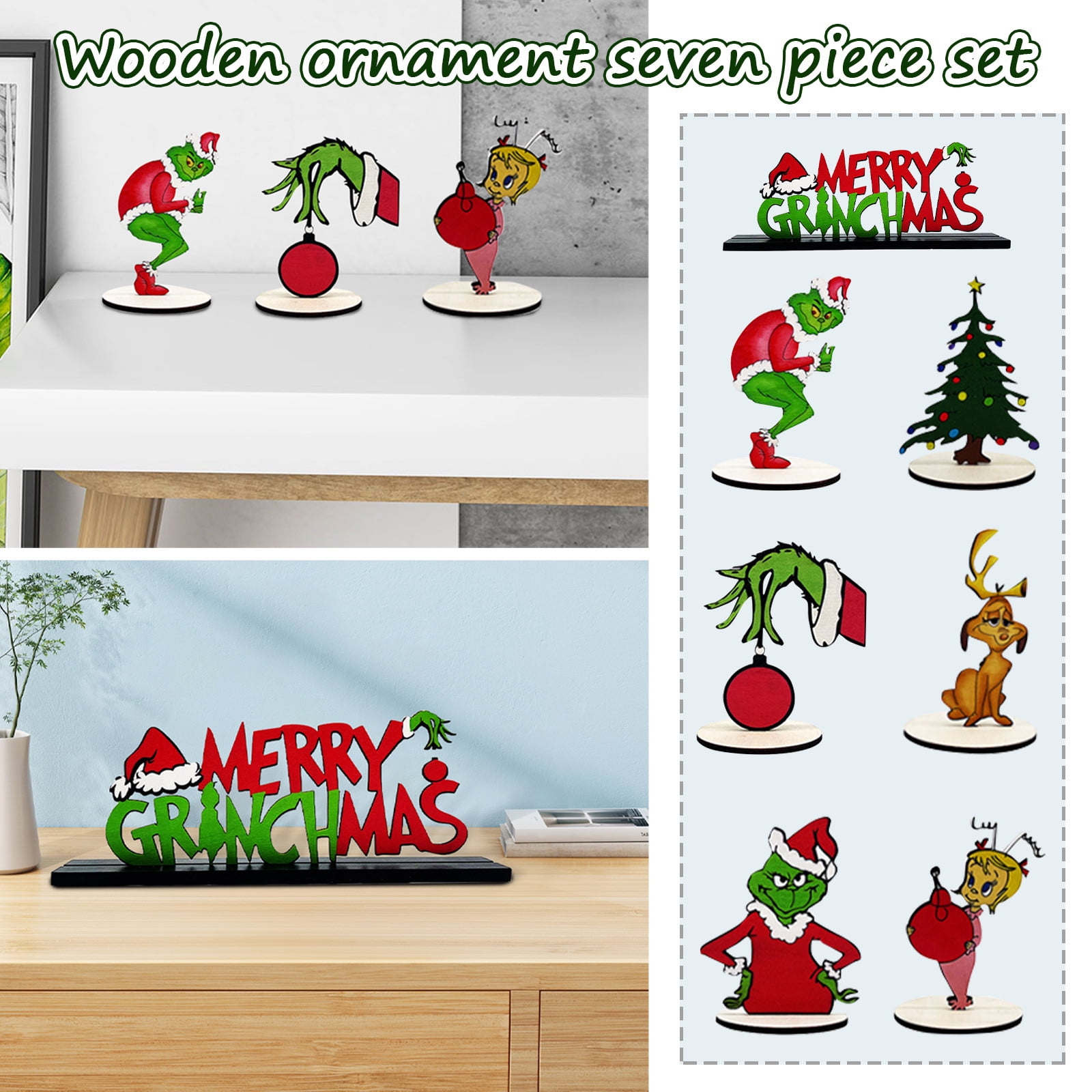 Green Monster 7Pcs Christmas Table Decor Signs Christmas Wooden ...