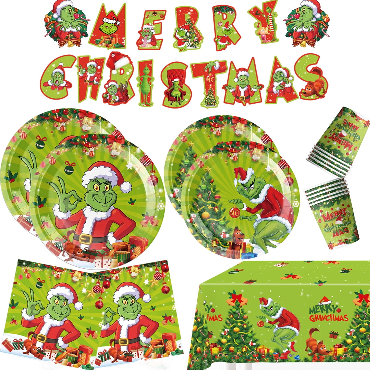 Grinch 92 PCS Anime Party Plates and Cups and Napkins Sets for Birthday ...