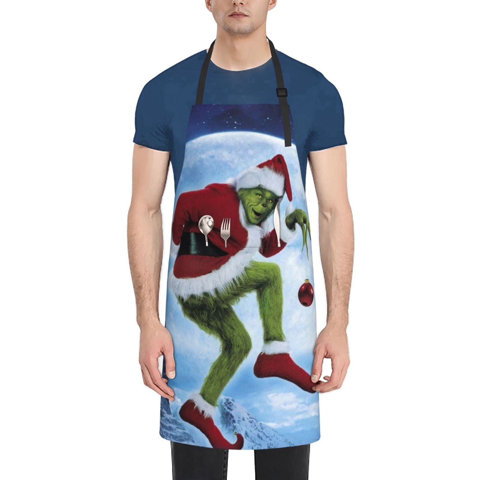 Grinch Adjustable Bib Apron, Waterdrop Resistant Aprons With 2 Pockets ...